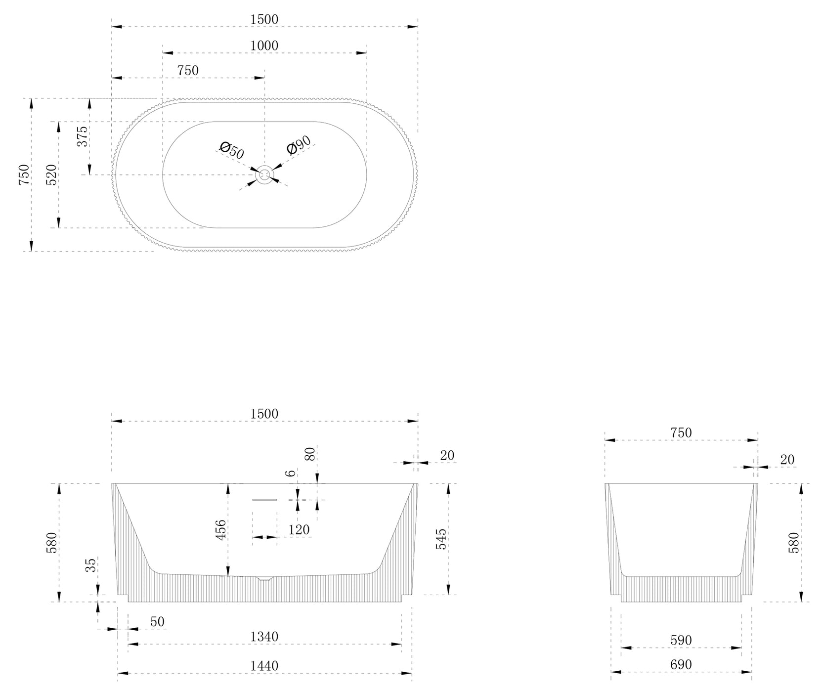 ROMAN ONE PIECE BATHTUB - ROMAN 7681 — KODAEN INC.